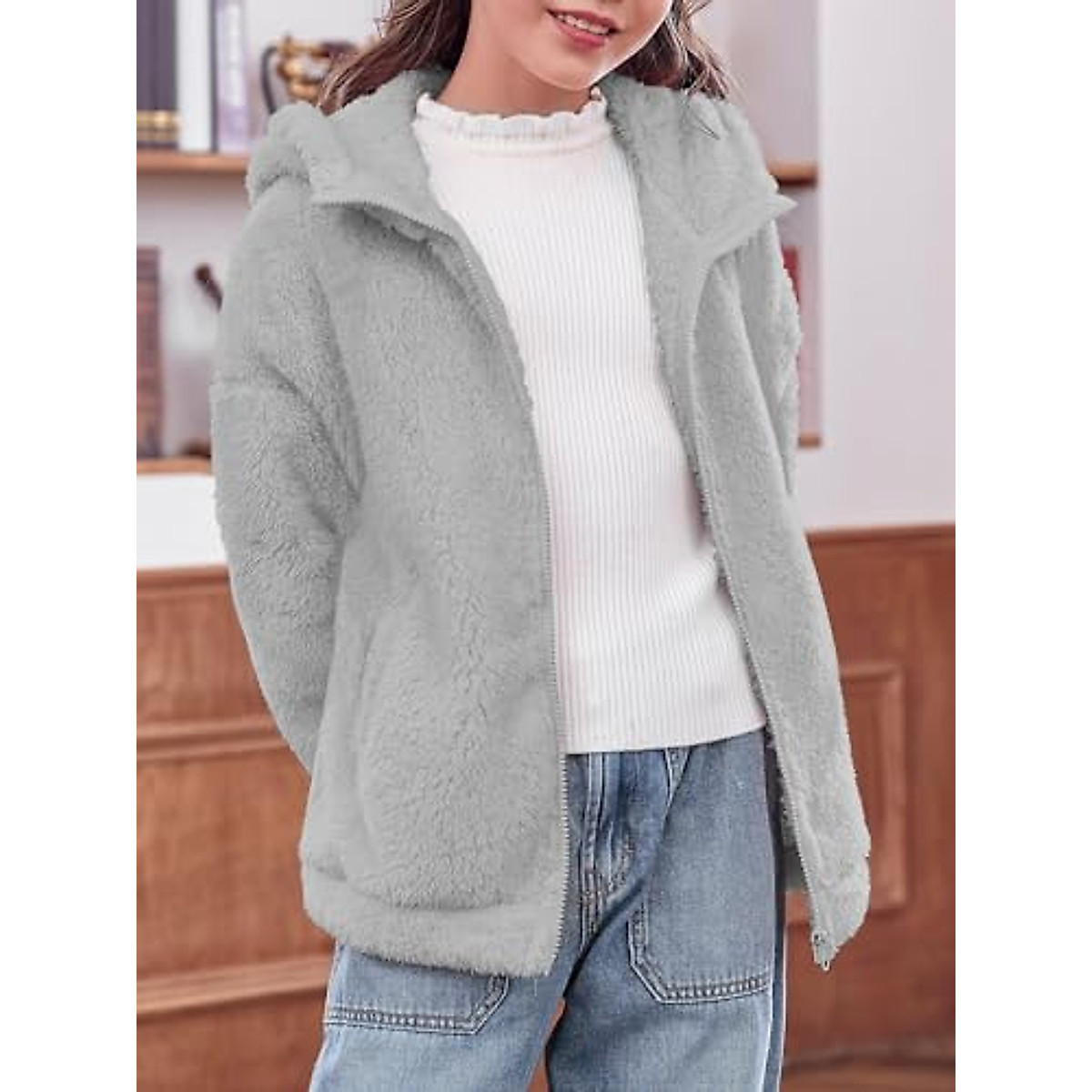 Haloumoning Girls' Outerwear Jackets Kids Soft Fleece Zip up Hoodie with Pockets 5-14 years