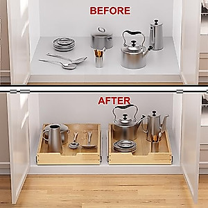 Sikarou Wood Pull Out Cabinet Organizer 14" W x 21" D, Heavy-Duty Sliding Drawers for Inside Cabinets Storage and Organization for Kitchen, Pantry, Bathroom