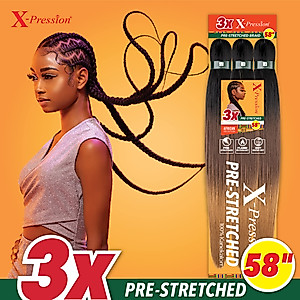 Sensationnel X-pression prestretched braiding hair - 3x braid 58 inch all kanekalon flame retardant synthetic braid for box braids and twists (1 pack, 2 DARKBROWN)