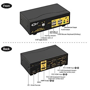 2 Port Dual Monitor KVM Switch HDMI 4K@60Hz YUV 4:4:4 with Audio Outputs and USB 2.0 HUB CKL-922HUA-2