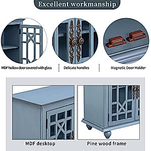 RuiSiSi armhouse 60'' Storage Sideboard Buffet Cabinet with Adjustable Height Shelves for Living Room, Teal Blue