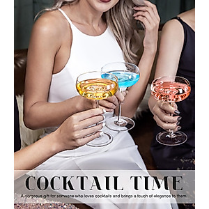 Unique Martini Glasses | Set of 4 | 8 oz Crystal Round | Art Deco Cocktail Glasses Set for Pisco Sour, Mixed Drinks | Hand-Blown Fancy Champagne Coupe Glass