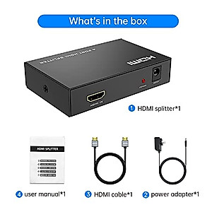 4K HDMI Splitter 1 in 4 Out 【with 5ft Cable】, Yinker 4 Way HDMI Splitter 1x4 4Kx2K@30Hz w/AC Adapter, Mirror Duplicate for PS4 Fire Stick HDTV