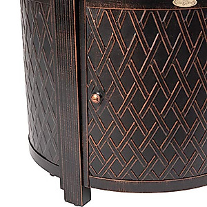 Fire Sense 62988 Wagner Woven Aluminum Convertible Gas Fire Pit Table 37,000 BTU Multi-Functional Outdoor with Fire Bowl Lid, Nylon Weather Cover & Clear Fire Glass - Bronze Finish - Round - 34"