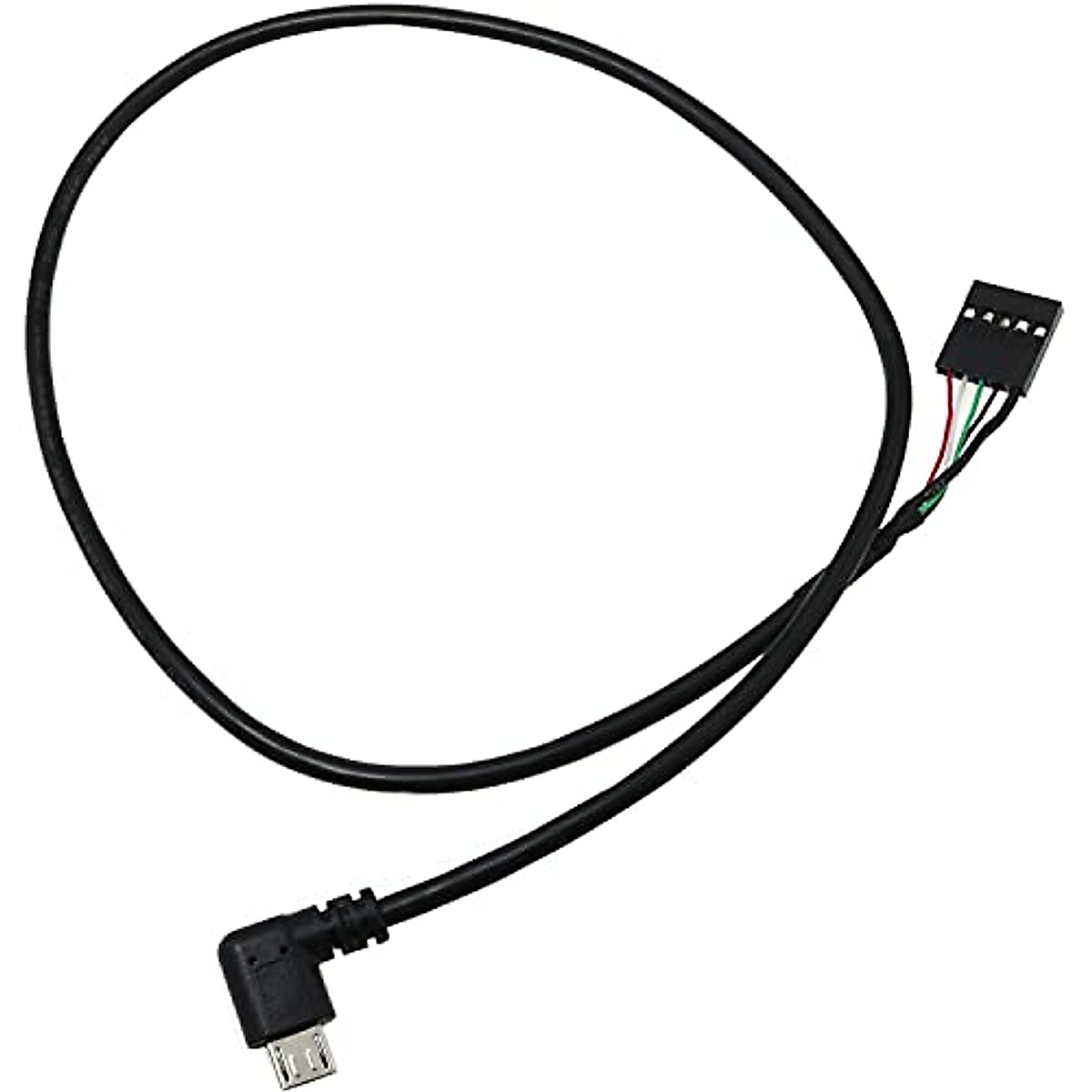 BAIRONG 90 Degree Right Angle Micro USB Male to 5 Pin Motherboard Female Adapter Extended Cable 50CM, Black