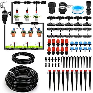 Drip Irrigation System, Garden Watering System Kit, 100ft 3/8" & 1/4" Irrigation Sprinkler System for Lawn Greenhouse, Automatic Drip Irrigation Kits, Watering Equipment for Indoor Outdoor Plants