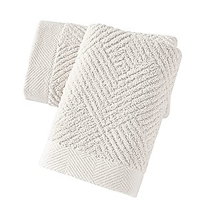 sense gnosis Super Soft White Hand Towels Terry Striped Weave Pattern Ultra Absorbent 100% Cotton Towel for Bathroom(13 X 29 Inch), 2 Pieces