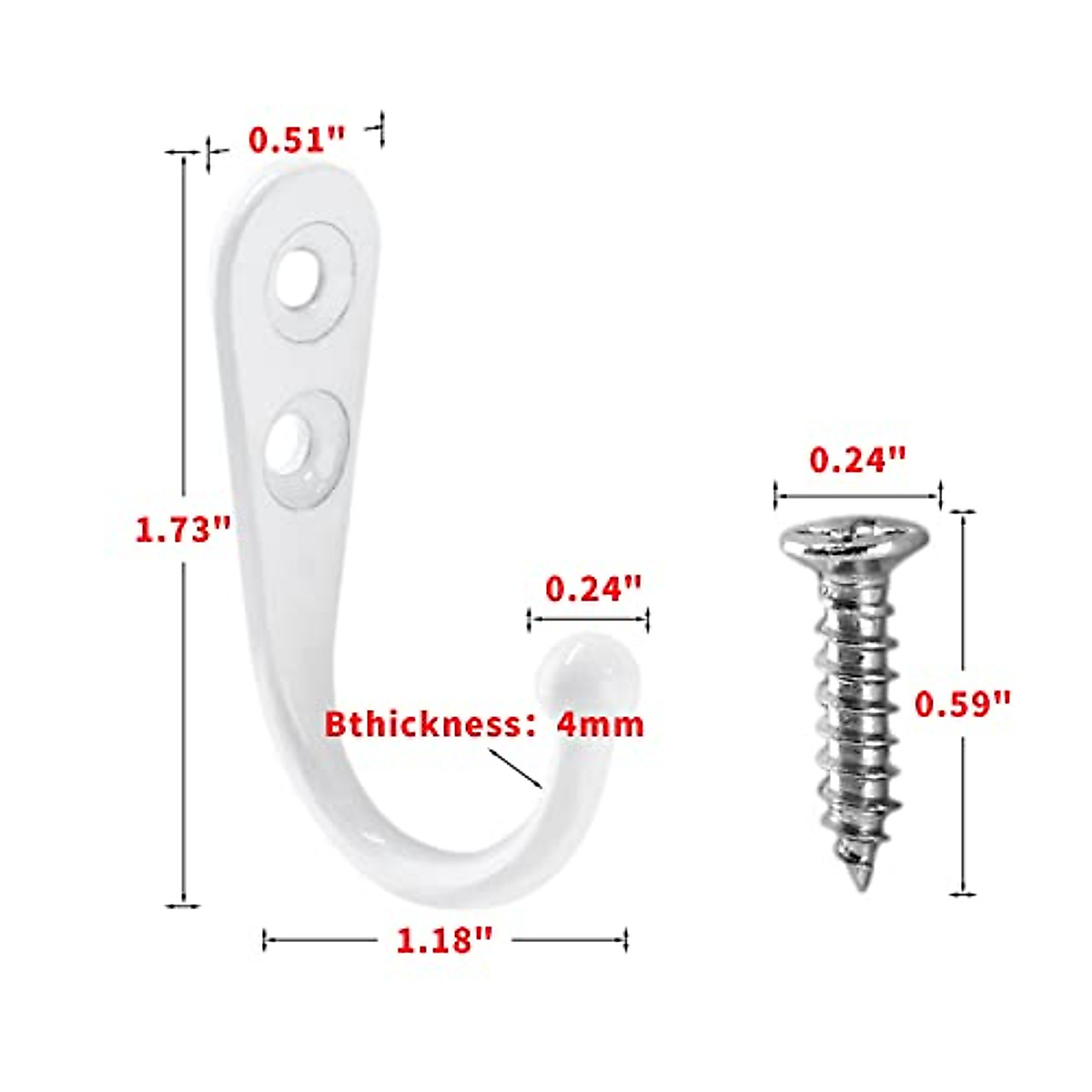 BokWin 20PCS White Wall Mounted Coat Hooks Single Coat Hanger,Mug Hooks Rustproof Wall Hooks for Towel Hat Key Bag on Bathroom, Kitchen, Livingroom