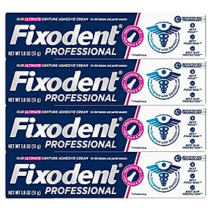Fixodent Professional Ultimate Denture Adhesive Cream for Full and Partial Dentures, 1.8 oz, 4 Pack