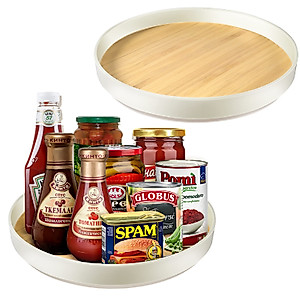 2 Pack Wood Grain Lazy Susan Turntable for Cabinet,Rotating Spice Racks for Pantry Cabinet Cupboard Organizer Table,Plastic Lazy Susan Organizer(12.5+12.5inch)