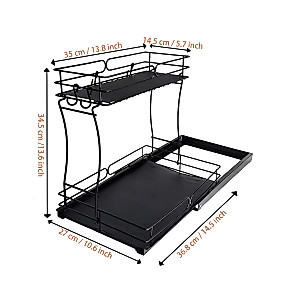 JIKEXINGMENG 2-Tier Under Sink Organizer with Slide-Out Shelves - Easy-to-Install Metal Storage Basket Drawer - Ideal for Kitchen, Bathroom, and Pantry Cabinets - Fits 11-Inch Cabinet Opening