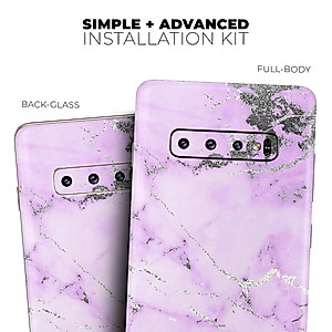 DesignSkinz Purple Marble & Digital Silver Foil V4 Protective Vinyl Decal Wrap Skin Cover Compatible with The Samsung Galaxy S20 (Screen Trim & Back Glass Skin)