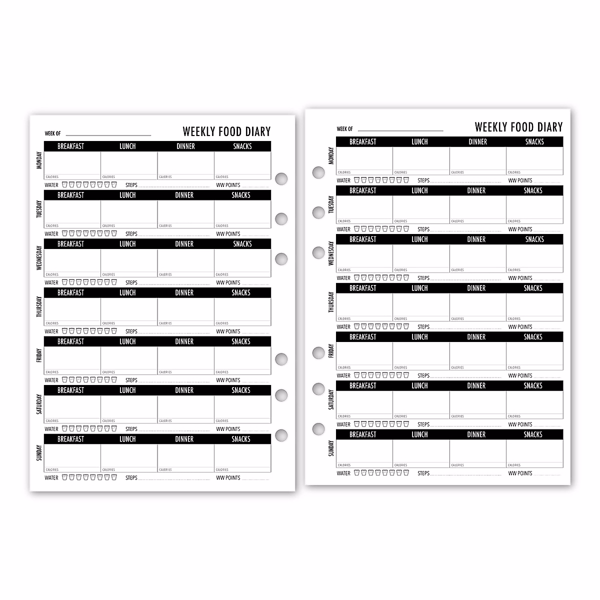A5 Weekly Food Diary Planner Insert Refill, 5.83″ x 8.27″, Fits 6-Rings Binders - Filofax, LV GM, Moterm, Choice of Quantity