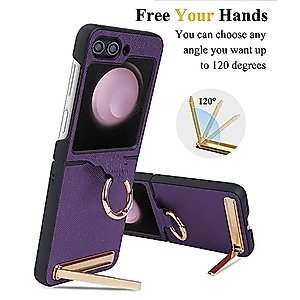 ATATOO for Samsung Galaxy Z Flip 5 Case with Ring & Kickstand & Built-in Screen Protector, Ultra-Thin Case Support Wireless Charging Durable Shockproof Anti-Slip Phone Case for Galaxy Z Flip 5, Purple