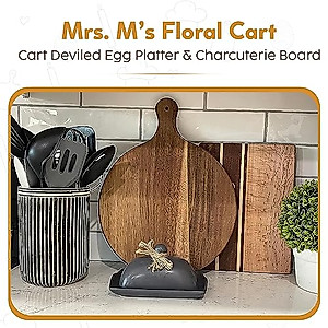 Mrs. M’s Floral Cart Deviled Egg Platter & Charcuterie Board - Made with Premium Quality Acacia Wood, Easy to Wash & Can be Used as a Cutting Board, Serving Platter, Egg Tray or Deviled Egg Carrier
