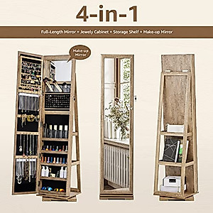 SERWALL 360 Rotating Jewelry Stand Organizer - Jewelry Armoire with Full-Length Mirror- Freestanding Dressing Mirror Jewelry Cabinet Storage - WOOD