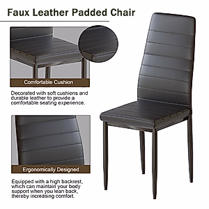 AWQM 5 Pieces Dining Table Set, Kitchen Table Set with Faux Marble Top Table and 4 Faux Leather Upholstered Chairs for Kitchen, Breakfast Nook, Dining Room, White+Black