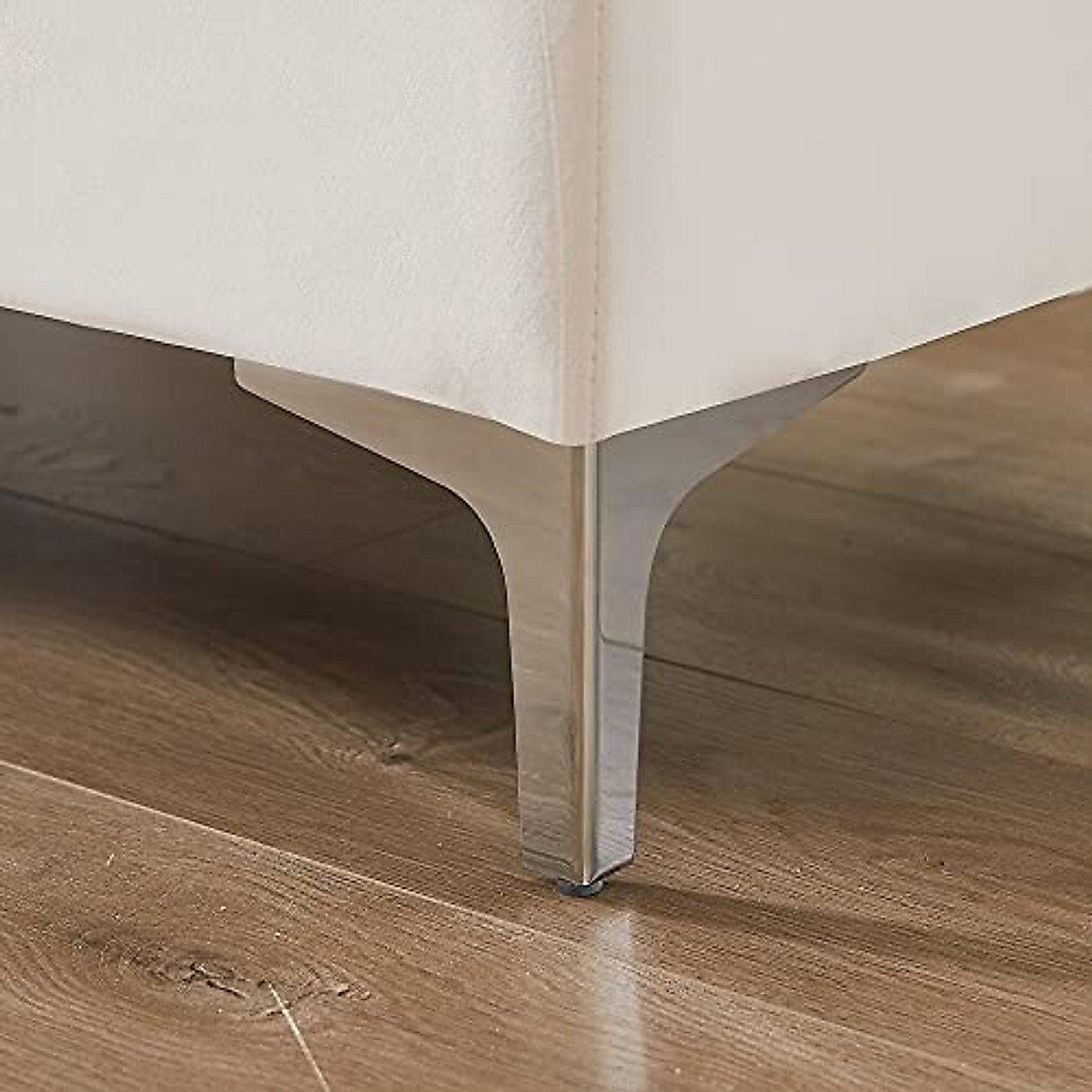 Elegant Finest Pearl White Storage Ottoman Bench Rectangular Pouf Seat Foot Stool Plush Velvet Upholstered Padded Cushion Top Hidden Large Compartment Weight-Bearing Metal Legs Space-Saving Article