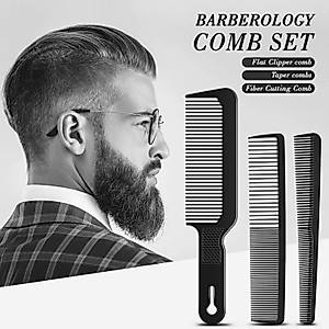 3 Pieces Men Barber Comb Set Taper Hair Cutting Flat top Clipper Flattop Barberology Comb Heat-Resistant Fiber Comb for Men Women