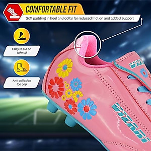 Vizari Blossom FG Soccer Shoe for Toddler/Little Kid | Synthetic Leather, Machine Washable, Unique Graphics, Comfortable Design, Durable Rubber Outsole (Toddler/Little Kid),Pink/Blue