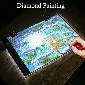 Femont Portable A4 LED Tracing Light Box with Scale,Art Light Pad Light Table with Detachable Stand&4Clips,Adjustable Brightness,USB Power,Ultra-Thin Copy Board for Diamond Painting Drawing Sketching