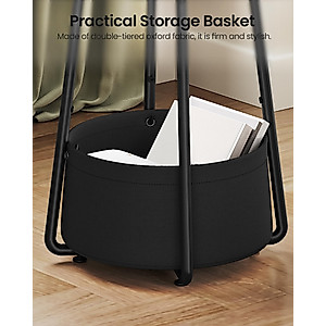 CHOEZON Round Side Table, Small End Table with Fabric Storage Basket, 2-Tier Bedside Table, Round Nightstand, for Small Space, Living Room, Bedroom, Nursery, Rustic Brown and Black TBZ03BF