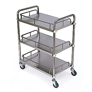 DNYSYSJ 3 Layers Cart Trolley, 3 Layers Lab Utility Cart Trolley Lab Clinic Serving Cart with Lockable Wheel Stainless Steel Frame for Lab Clinic Beauty Salon