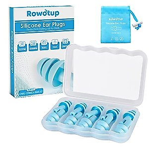 Reusable Silicone Ear Plugs - Rowotup Ultra Soft Waterproof Noise Cancelling Earplugs for Sleeping, Swimming, Snoring, Shooting, Concerts, Work - 28dB Highest Noise Reduction Rating (NRR) - 5 Pairs