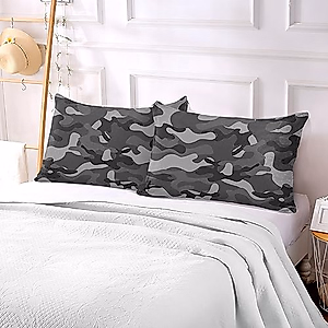 Gray Classic Camouflage Pillow Cases King Size Velvet Pillow Covers Super Soft Decorative Pillowcase with Zipper for Bed Bedroom Sofa Couch Home Decor