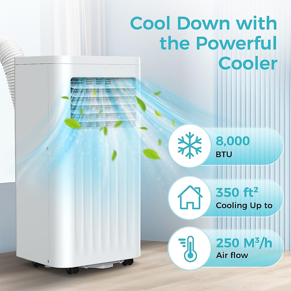 COWSAR 8,000 BTU Portable Air Conditioners with Remote, Portable AC Unit Cools Up to 350 Sq.Ft, Built-in Cool, Dehumidifier, Fan, Sleep Modes, Room Air Conditioners with LED Display/Swivel Wheels