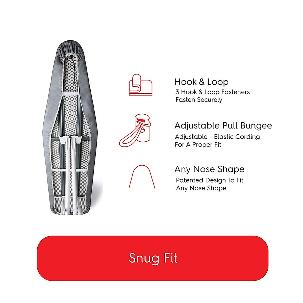 TIVIT Ironing Board Covers - Made in Italy - 12 x 42 Durable Alumitek PRO Heat Reflective Silicone Pads are Scorch & Stain Resistant - Made w/3 Layers of Padding, 3 Fastener Straps & Pull Bungee Cord