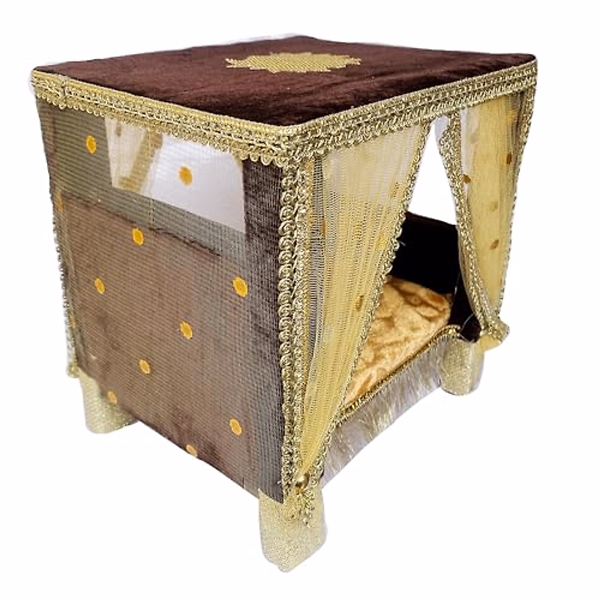 Jhula for Laddu Gopal Laddu Gopal Bed with Net Luxuy Look for Kanha Ji Janmashtami Jhula - Decorative Jhula - Wooden Jhula for Kanha Ji Size 0 to 5 No