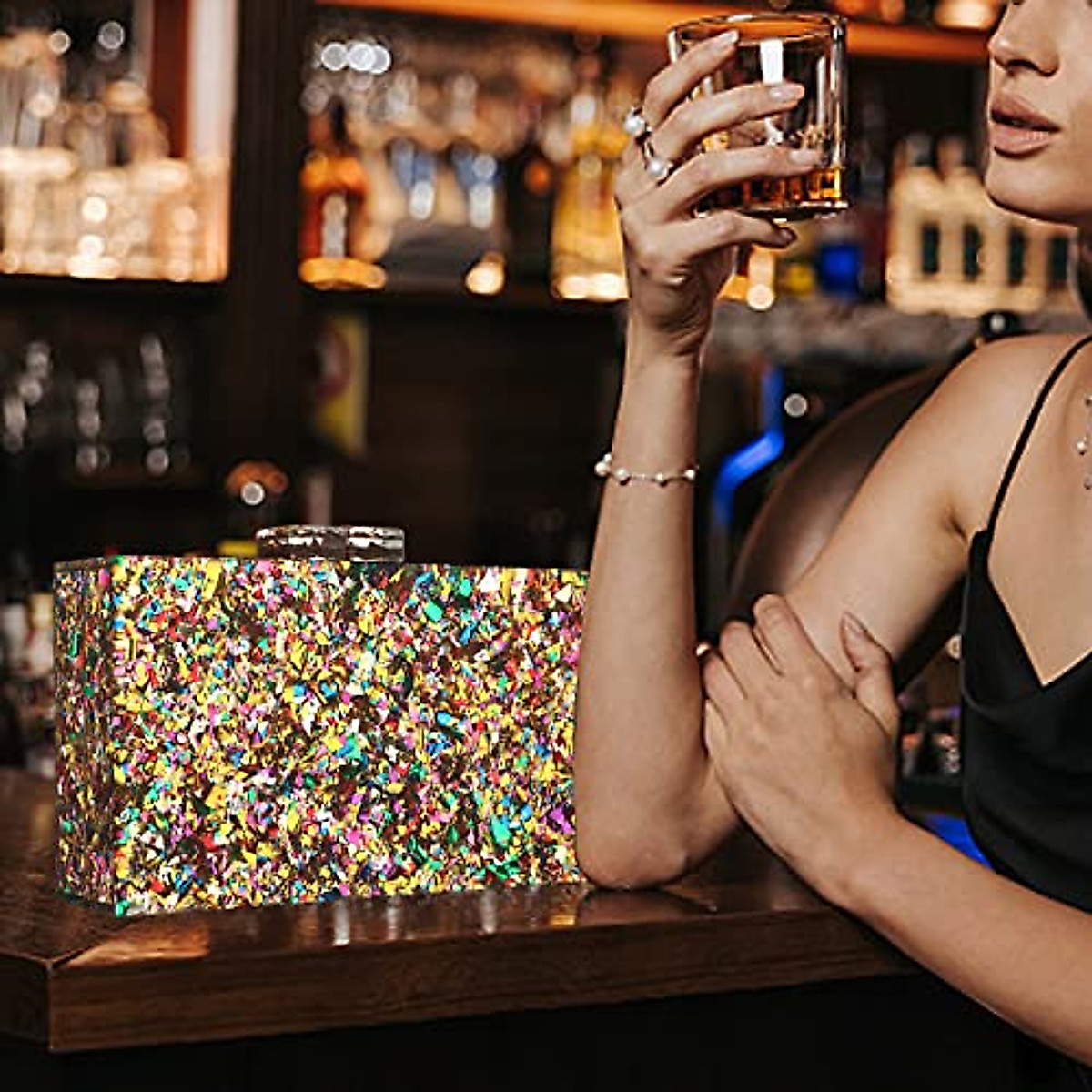 Womens Evening Handbag - Acrylic Square Clutch Purse Colorful Crossbody Bags for Wedding Party (Yellow multi)