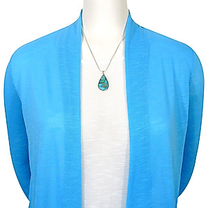 Turquoise Pendant Necklace in Sterling Silver 925 & Genuine Copper-Infused Matrix Turquoise (Select Style) (Modern Teardrop)