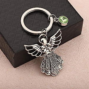BNQL Guardian Angel Keychain with Birthstone Memorial Key Chain Personalised Gift (August)