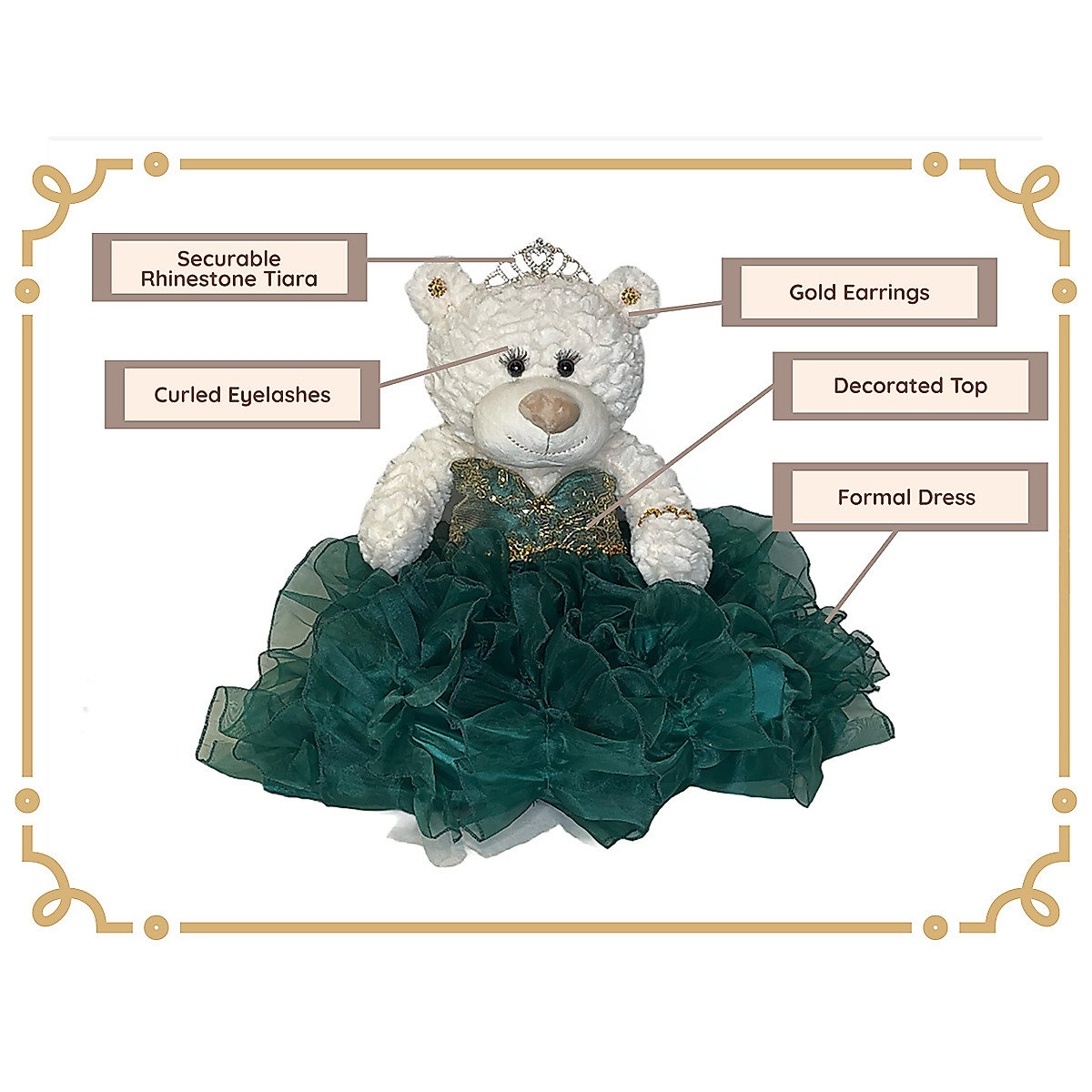 KINNEX COLLECTIONS SINCE 1997 20" Quince Anos Quinceanera Last Doll Teddy Bear with Dress (Centerpiece) ~ ARC16831-33R (Emerald Green)