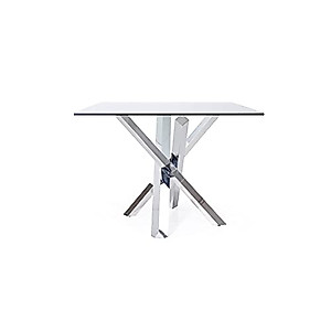 Modern Cortez 79" Clear Glass Dining Table with Polished Stainless Steel Base