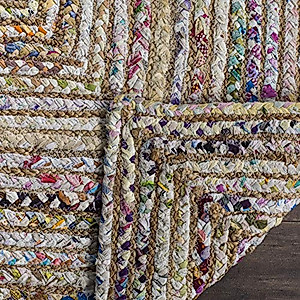SAFAVIEH Cape Cod Collection Area Rug - 6' Square, Beige & Multi, Handmade Boho Braided Jute & Cotton, Ideal for High Traffic Areas in Living Room, Bedroom (CAP202B)