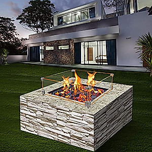 APWONE 19"x19"x6" Tempered Glass Flame Guard Square Fire Pit Wind Guard Fence for Square or Rectangular Outdoor Patio Propane Gas Fire Pit Table