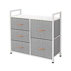 AZL1 Life Concept Storage Dresser Furniture Unit - Large Standing Organizer Chest for Bedroom, Office, Living Room, and Closet - 5 Drawer Removable Fabric Bins - Light Grey/White
