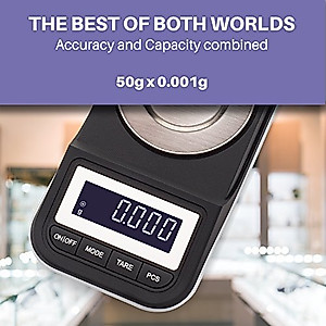 Smart Weigh 50g x 0.001 Grams, Premium High Precision Digital Milligram Scale, Includes Tweezers, Calibration Weights ,Three Weighing Pans and Case