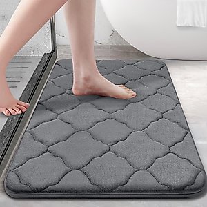 OLANLY Memory Foam Bath Mat Rug 30x20, Soft and Absorbent Bathroom Rugs, Non-Slip, Comfortable, Machine Washable Bath Carpet for Bathroom Floor, Tub, Shower and Home Decor Accessories, Dark Grey