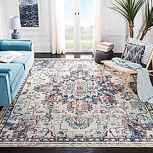 SAFAVIEH Madison Collection 8' x 10' Cream/Blue MAD473B Boho Chic Medallion Distressed Non-Shedding Living Room Bedroom Dining Home Office Area Rug