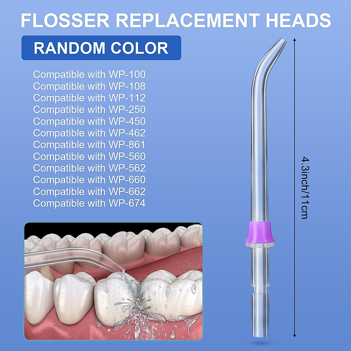 BBTO Oral Hygiene Accessories Standard Water Hose Plastic Handle with Water Flosser Replacement Jet Tip, Compatible with Waterpik Oral Irrigator WP-100 WP-300 WP-660 WP-900 (4 Pieces)