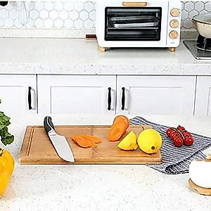 MMOOCO Chopping Board, Cutting Board-Bamboo Chopping Board for Kitchen-with Juice Groove and Handle ，for Chopping Meat, Butcher Block, Veggies & Cheese,Two Sizes (Size : Medium)