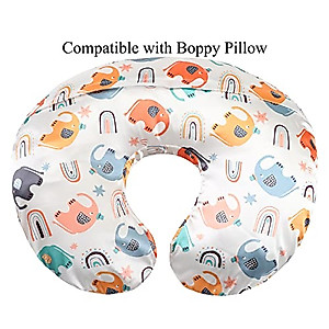 Satin Nursing Pillow Cover Set 2 Pack Ultra Soft Silk Compatible with Boppy Pillow Protect for Baby Hair and Skin Elephant & Rhino Lion