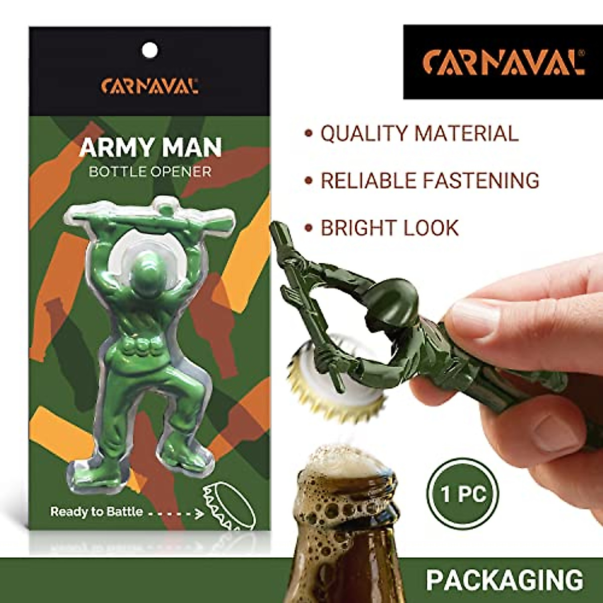 CARNAVAL Green Army Man Bottle Opener - Unique Funny Bottle Opener Bartender Compatible As Coke Bottle Opener - Metal Bottle Opener Man - Mini Soldier Bottle Opener - Creative Cool Bottle Opener