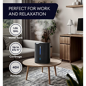Top Fill Humidifier with Essential Oil Diffuser 4L for Home, Baby, Bedroom, Large Room & Indoor Plants, Cool Mist Ultrasonic Quiet Air Humidifiers, Automatic Humidity Control, Night Light (Black)