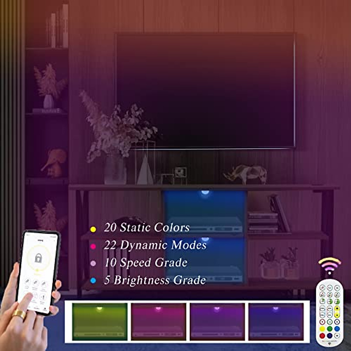 DANSION TV Stand for TVs up to 55 Inch, TV Stand with Power Outlets and LED Lights, Industrial Entertainment Center Media Console Television Stands with 6 Open Shelves for Living Room, Grey