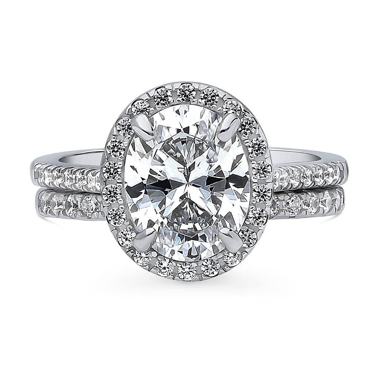 BERRICLE Sterling Silver Halo Wedding Engagement Rings Oval Cut Cubic Zirconia CZ Ring Set for Women, Rhodium Plated Size 10